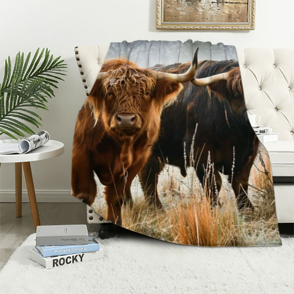 JEUXUS Highland Cattle Pattern Throw Blanket Highland Cow Blanket for ...