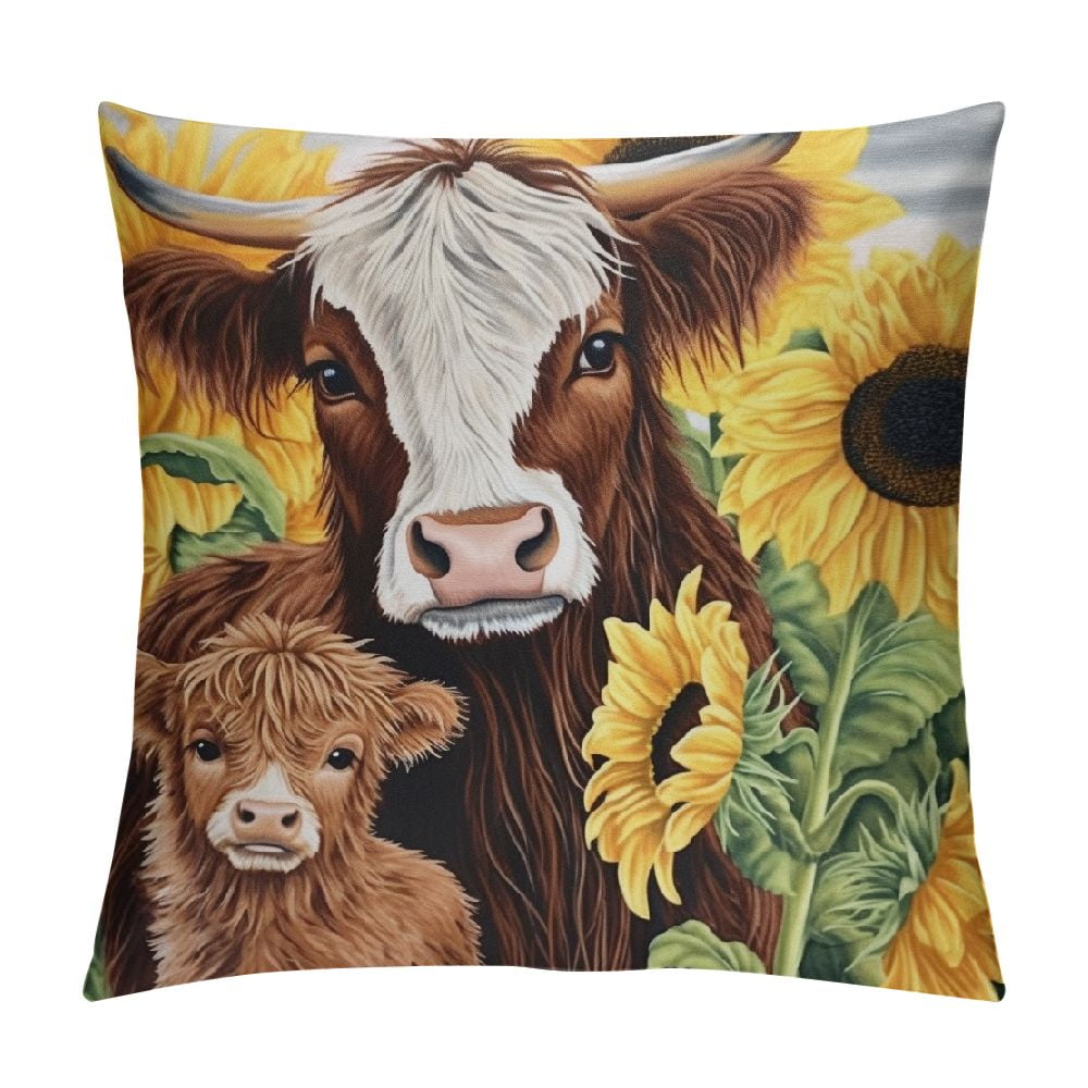 JEUXUS Highland Cattle Throw Pillow Covers Brown Cow Print Pillow ...
