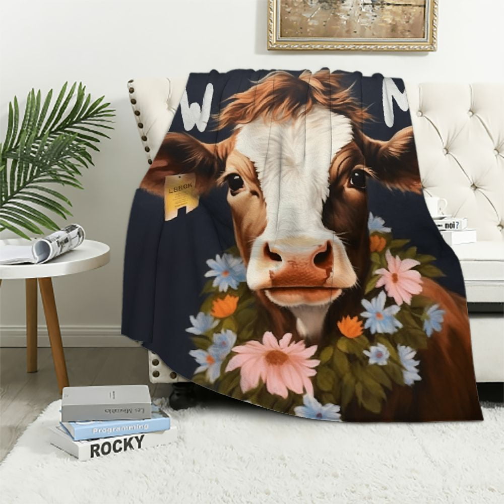 JEUXUS Highland Cow Blanket Cute Cow Print Plush Throw Blanket Super ...