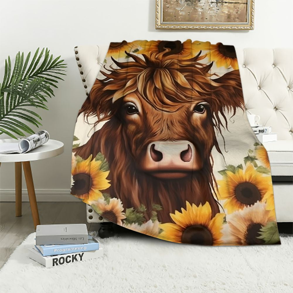 RUIYC Highland Soft Cozy Cute Cow Print Plush Throw Blanket Farm Animal ...