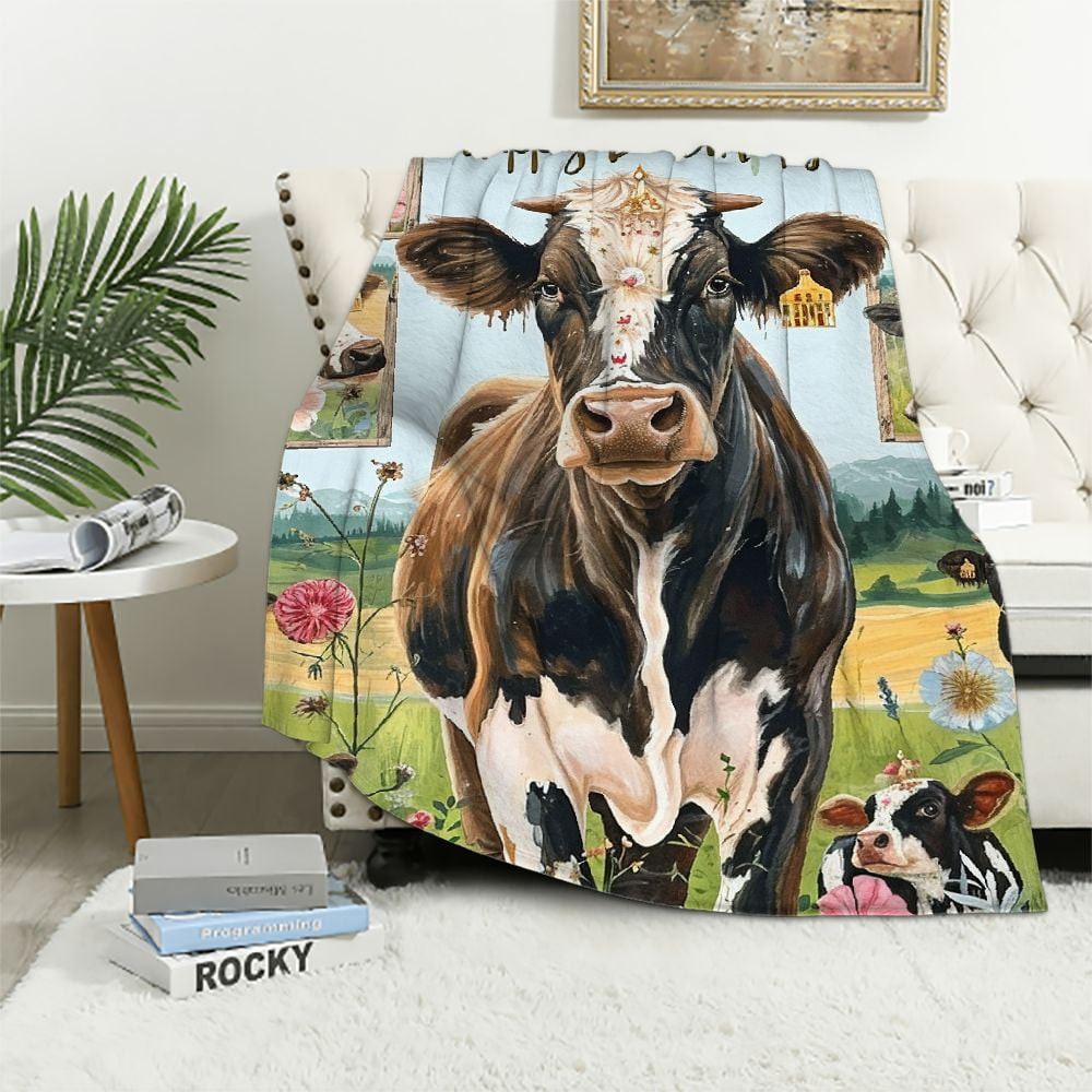 JEUXUS Highland Cow Print Blanket and Throws Cute Farm Animal Cow Gifts ...