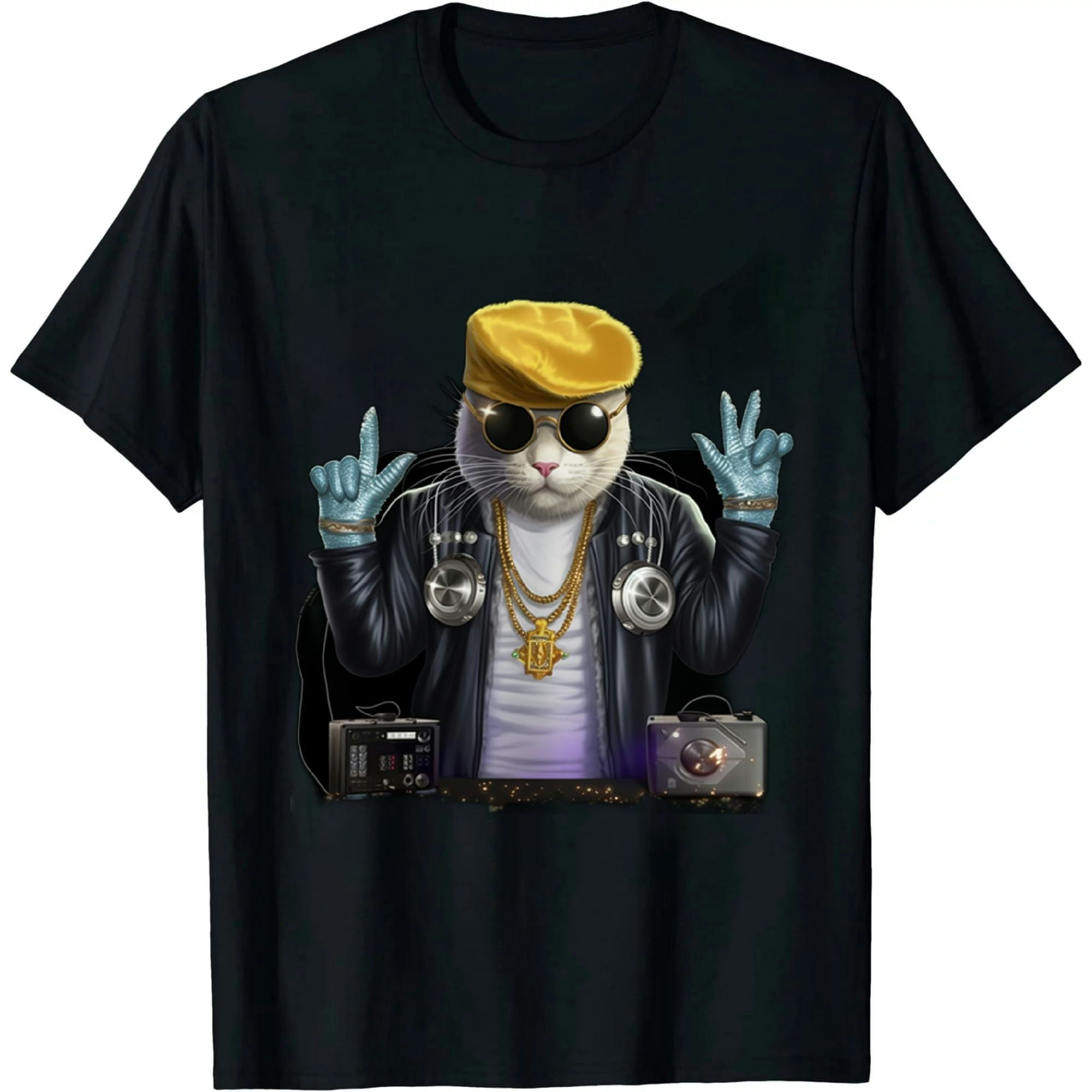 JEUXUS Hip Hop Rapper Cat in Baseball Cap Carrying Music Boombox T ...