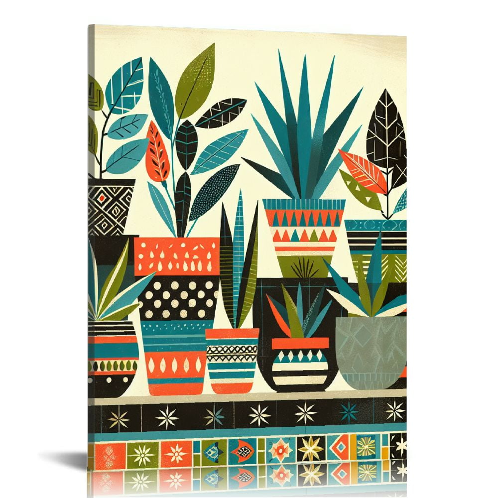 JEUXUS House Plant Botanical Canvas Prints Wall Decor Modern Vases ...