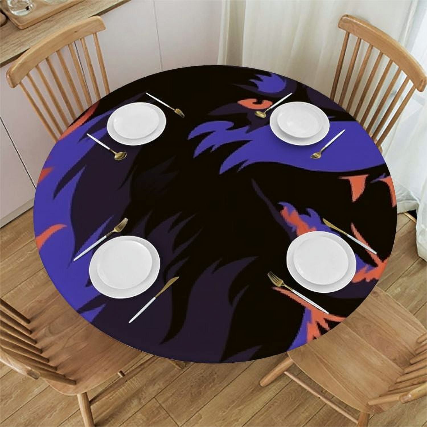 JEUXUS Howling Wolf Round Table Cover Fitted Outdoor Tablecloth Home ...