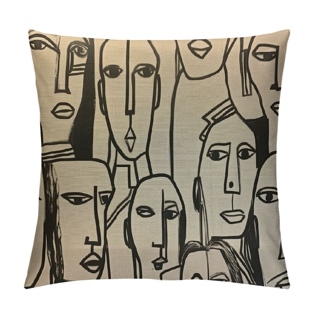 JEUXUS Human Faces Throw Pillow Case Cushion Covers Abstract Line Art ...