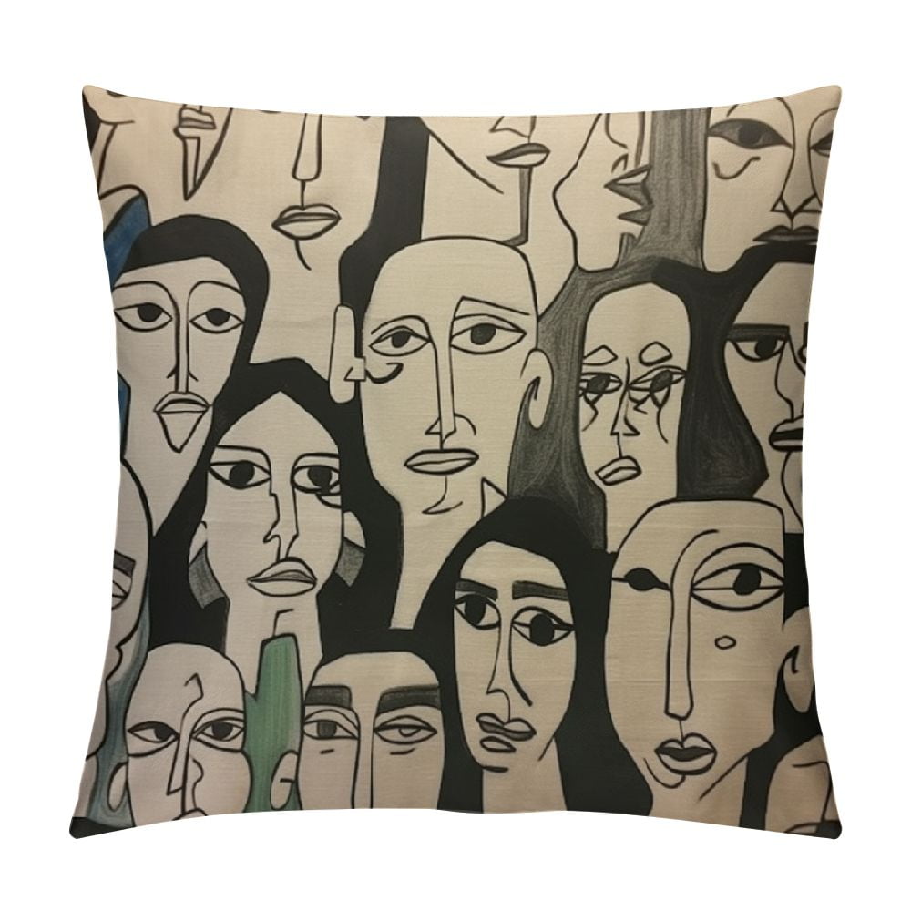 JEUXUS Human Faces Throw Pillow Case Cushion Covers Abstract Line Art ...