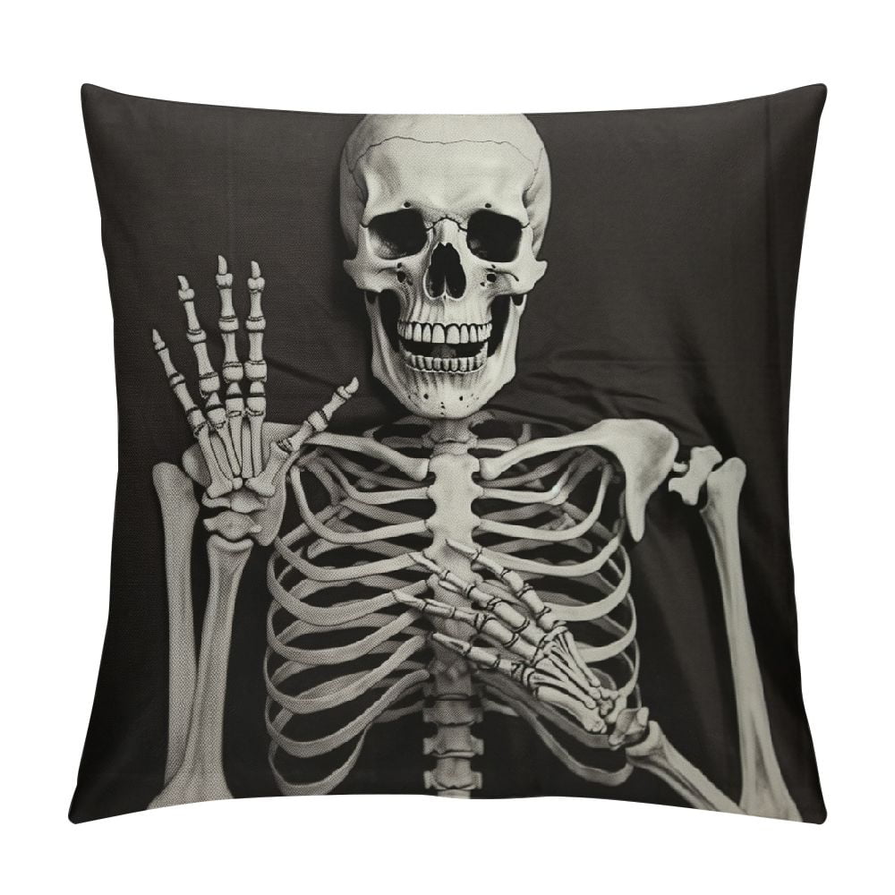 RUIYC Human Skeleton Posing Throw Pillow Cover Skull Anatomy Happy ...