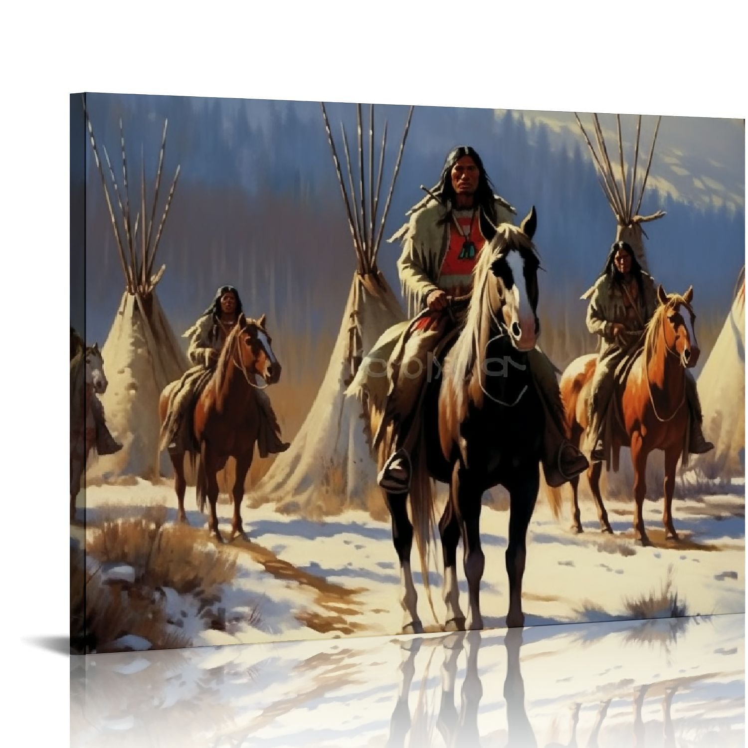JEUXUS Indian Native American Chief Tribe with Horse Poster Picture HD ...