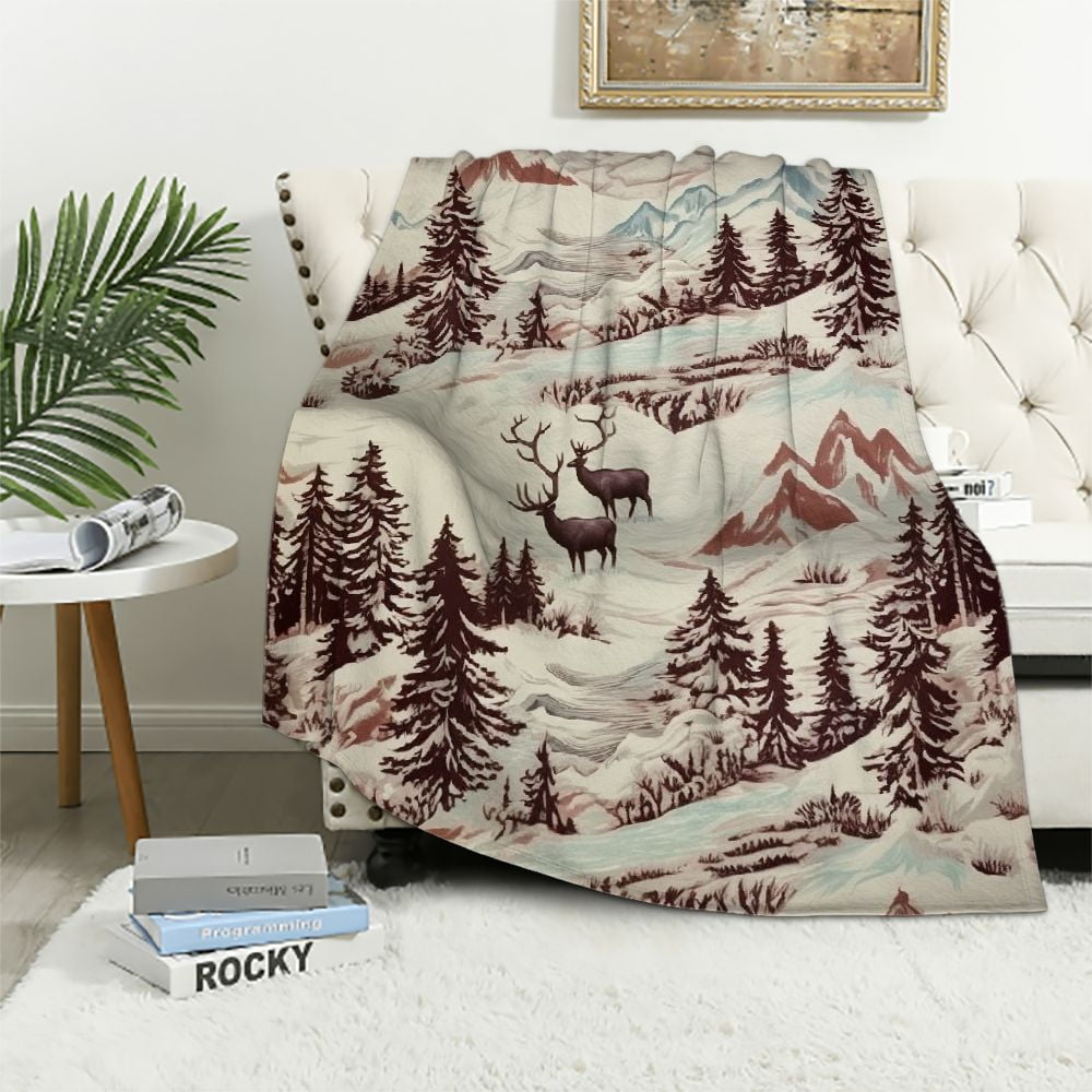 JEUXUS Indigo Hill by | White Pine Sherpa Throw Blanket, Pine Tree ...