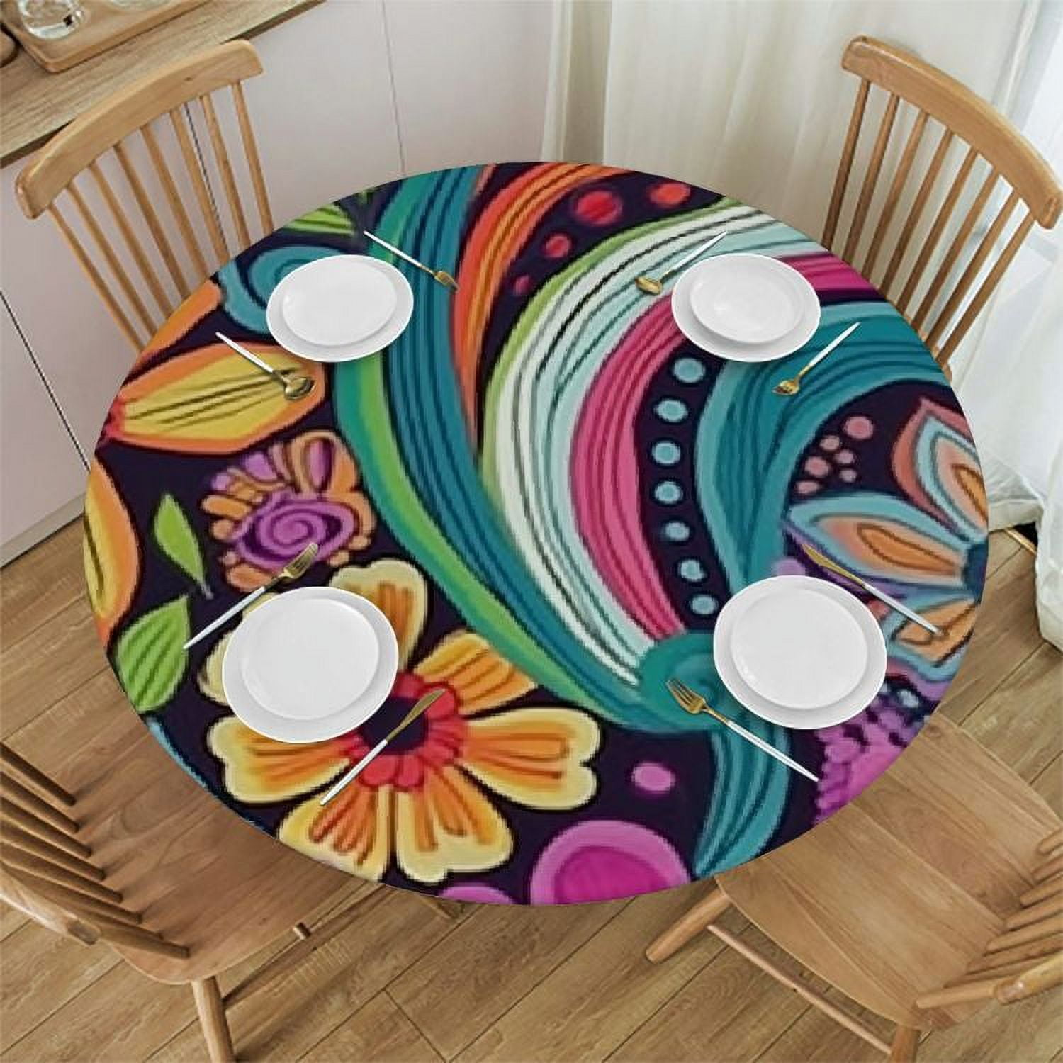 JEUXUS Indoor Outdoor Patio Round Tablecloth Colorful Florals Sunflower ...