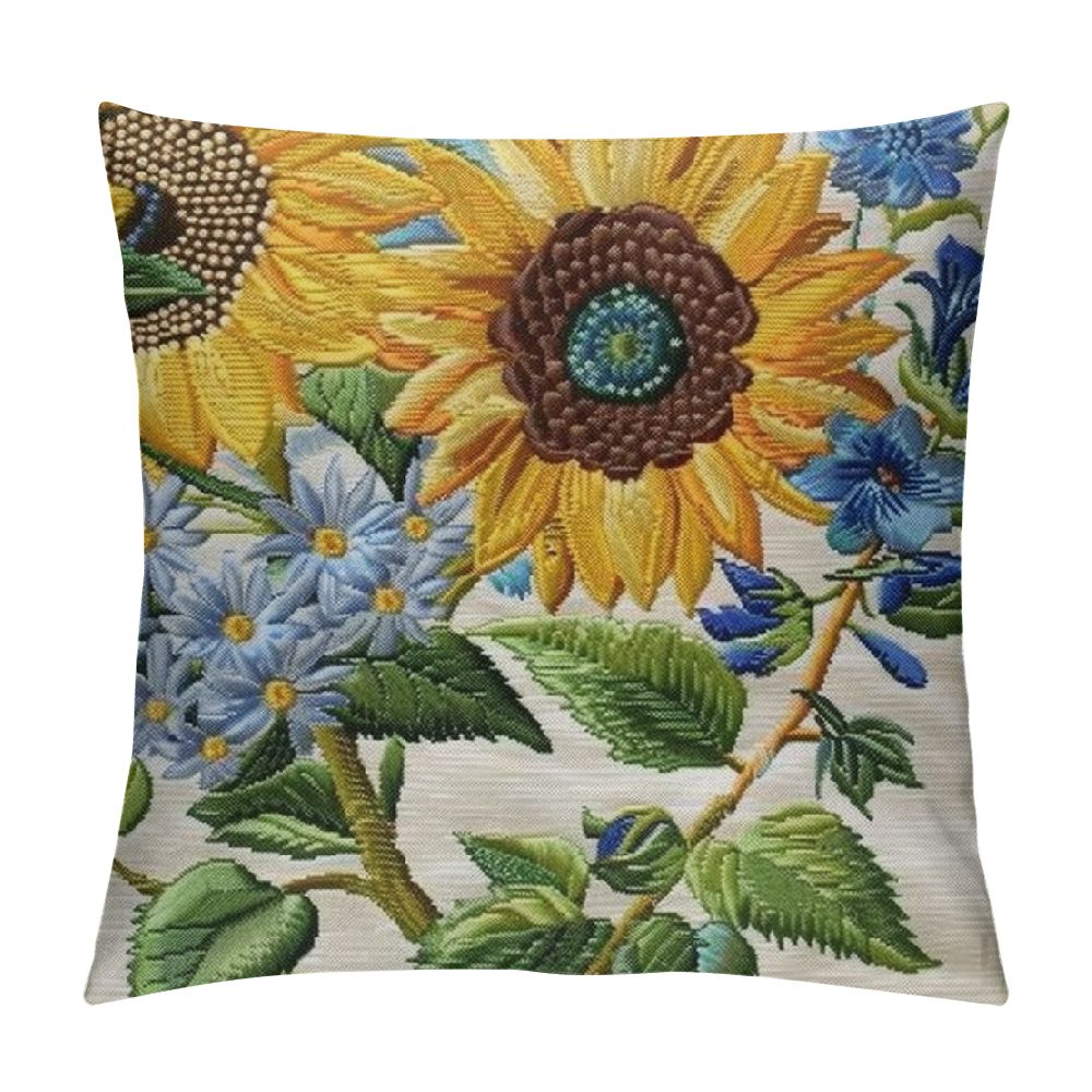 RUIYC Ink Painting Decorative Cushion Cover Watercolor Sunflowers Waist ...