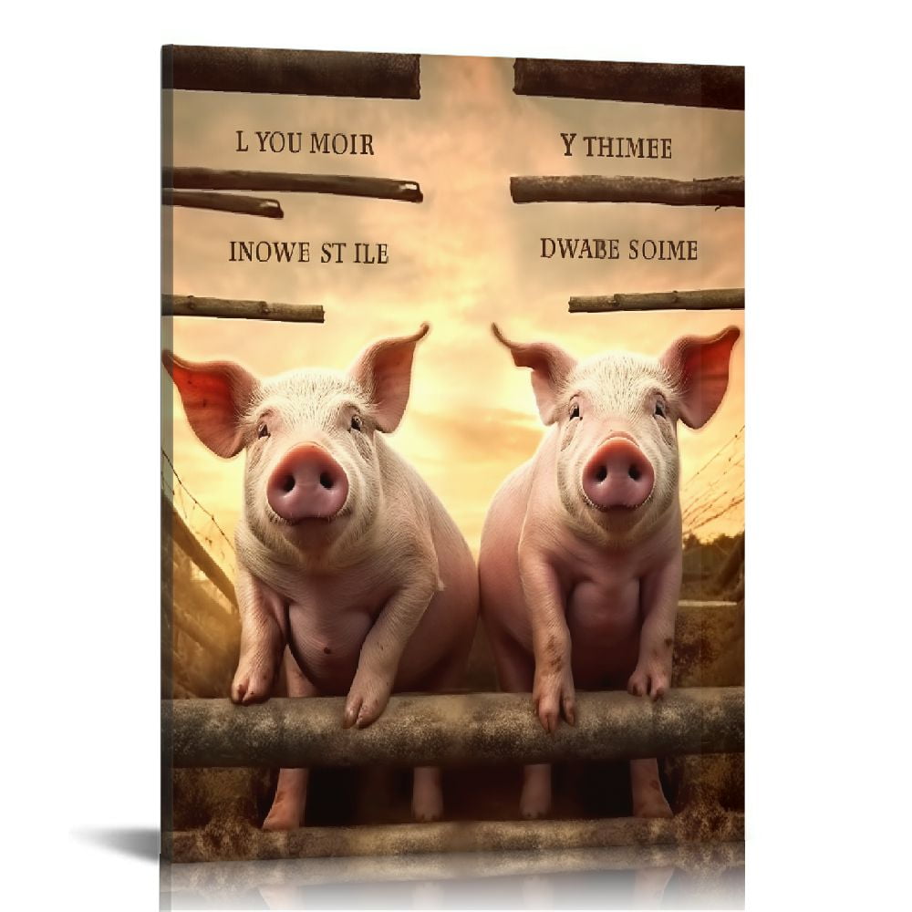 JEUXUS Inspirational Pig Wall Art Vintage Pink Pig Picture Wall Decor ...