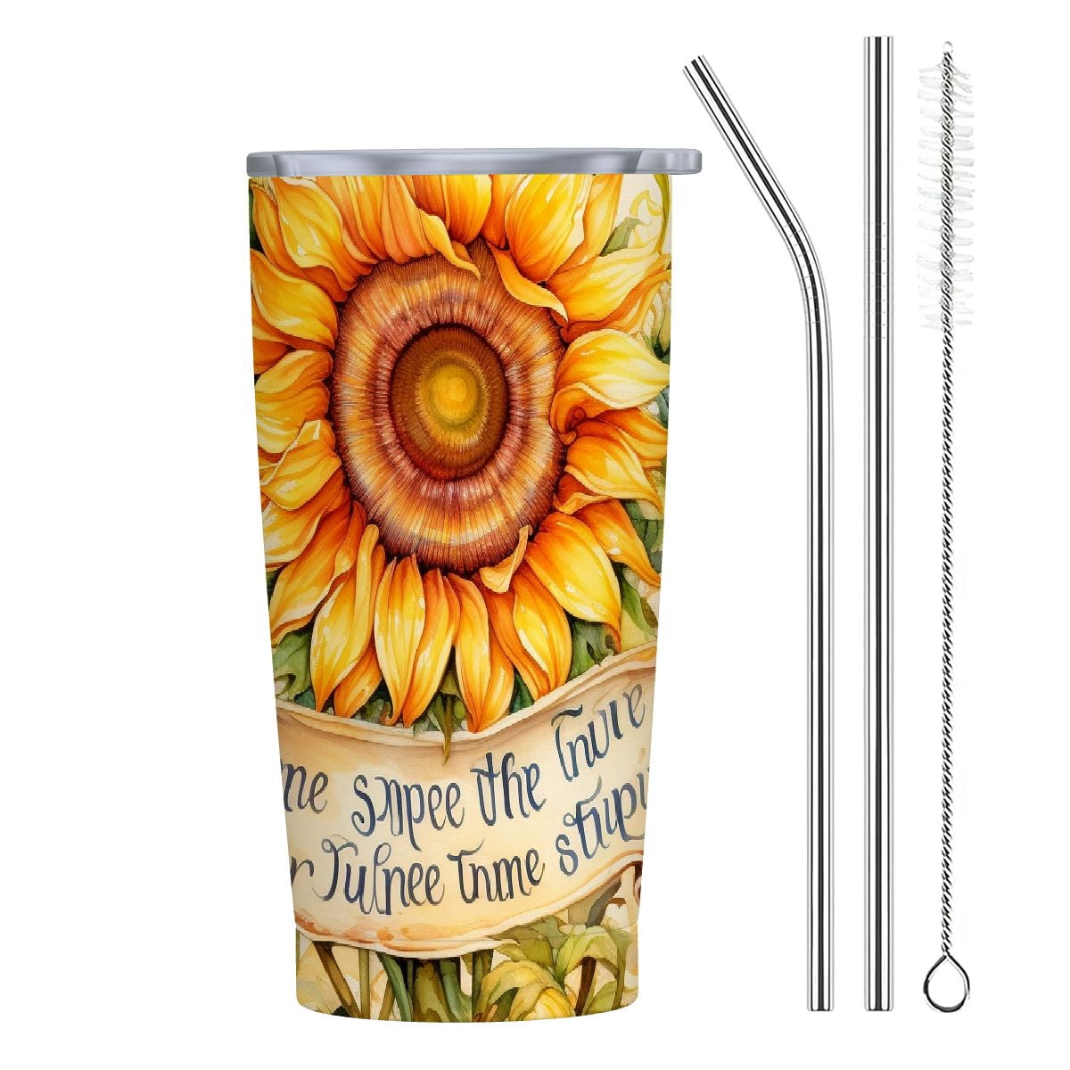 JEUXUS Inspirational Sunflower Tumbler with Handle and Straw, Stainless ...