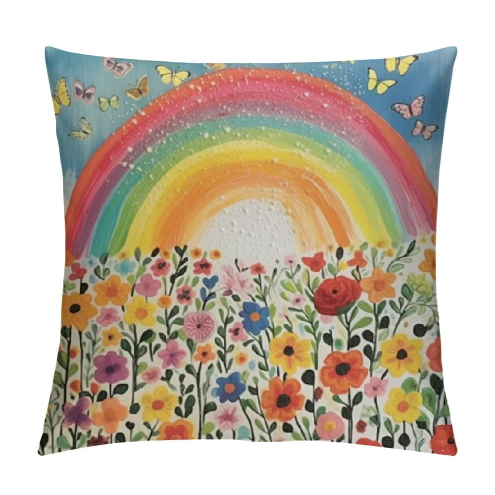 JEUXUS Inspirational Throw Pillow Covers, Rainbow Floral Throw Pillow ...
