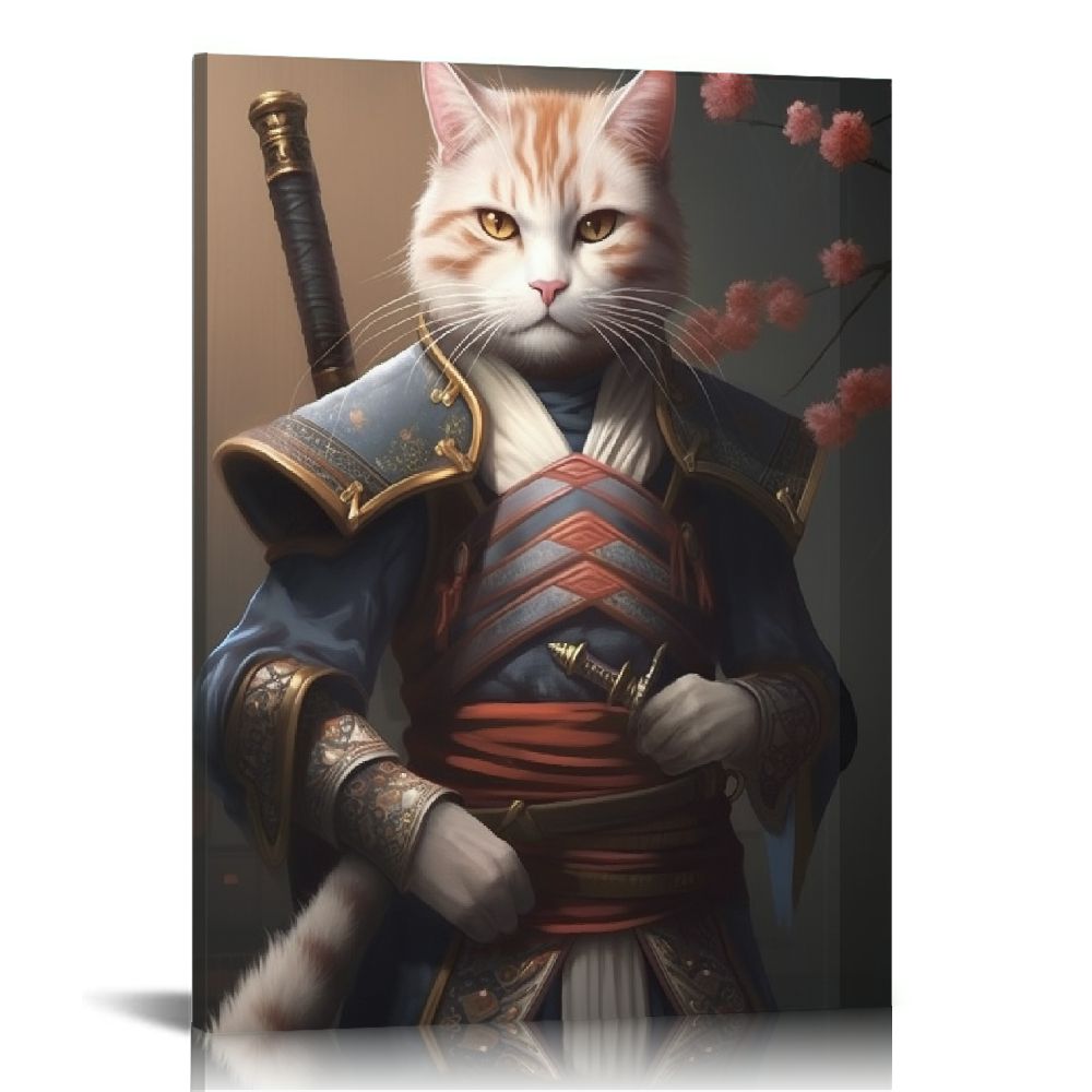 JEUXUS Inspirational Wall Art Japanese Style Warrior Cat Positive ...