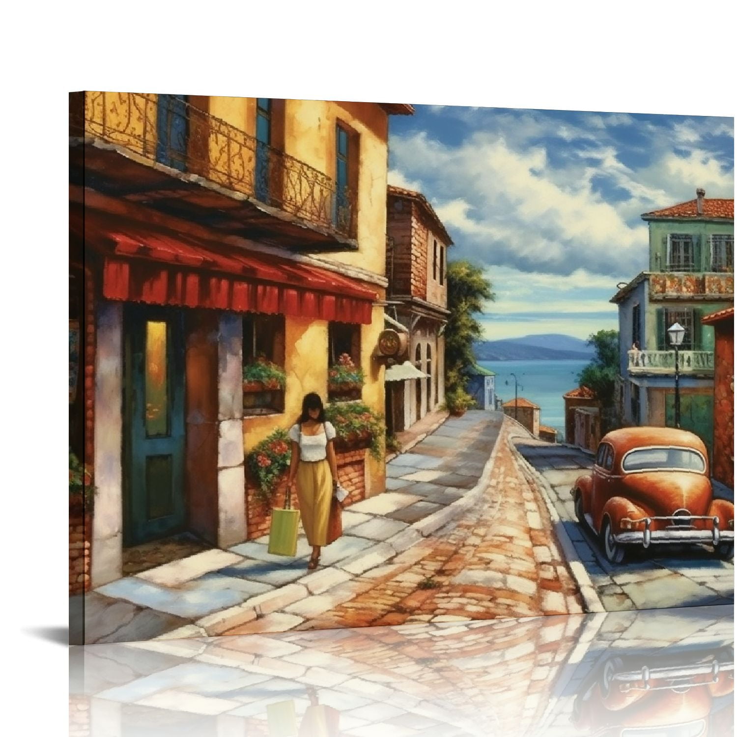 JEUXUS Italian Cityscape Abstract Wall Art Artwork: Mediterranean City ...