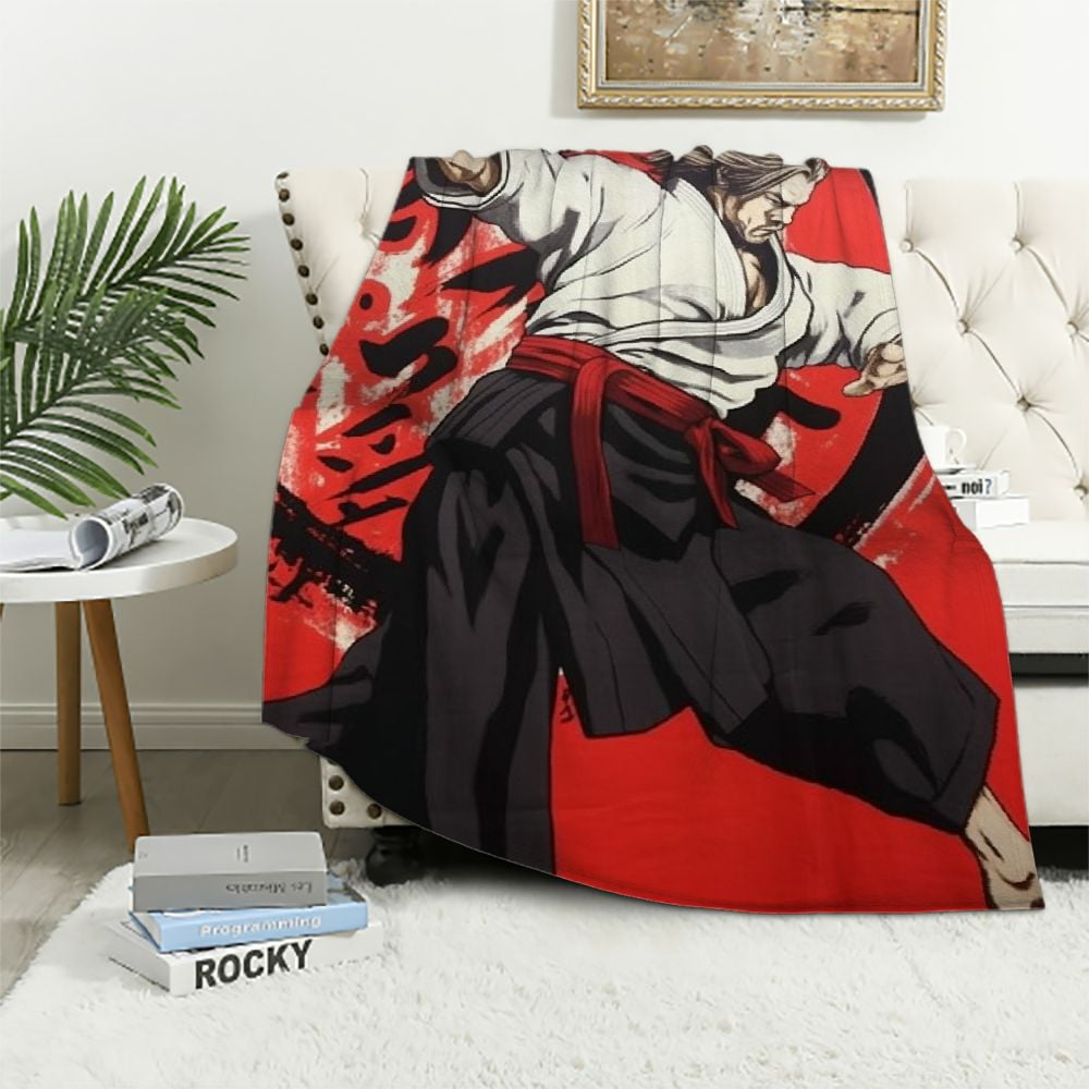 JEUXUS Japanese Blanket Throw Samurai Sherpa Blanket Karate Blanket for ...