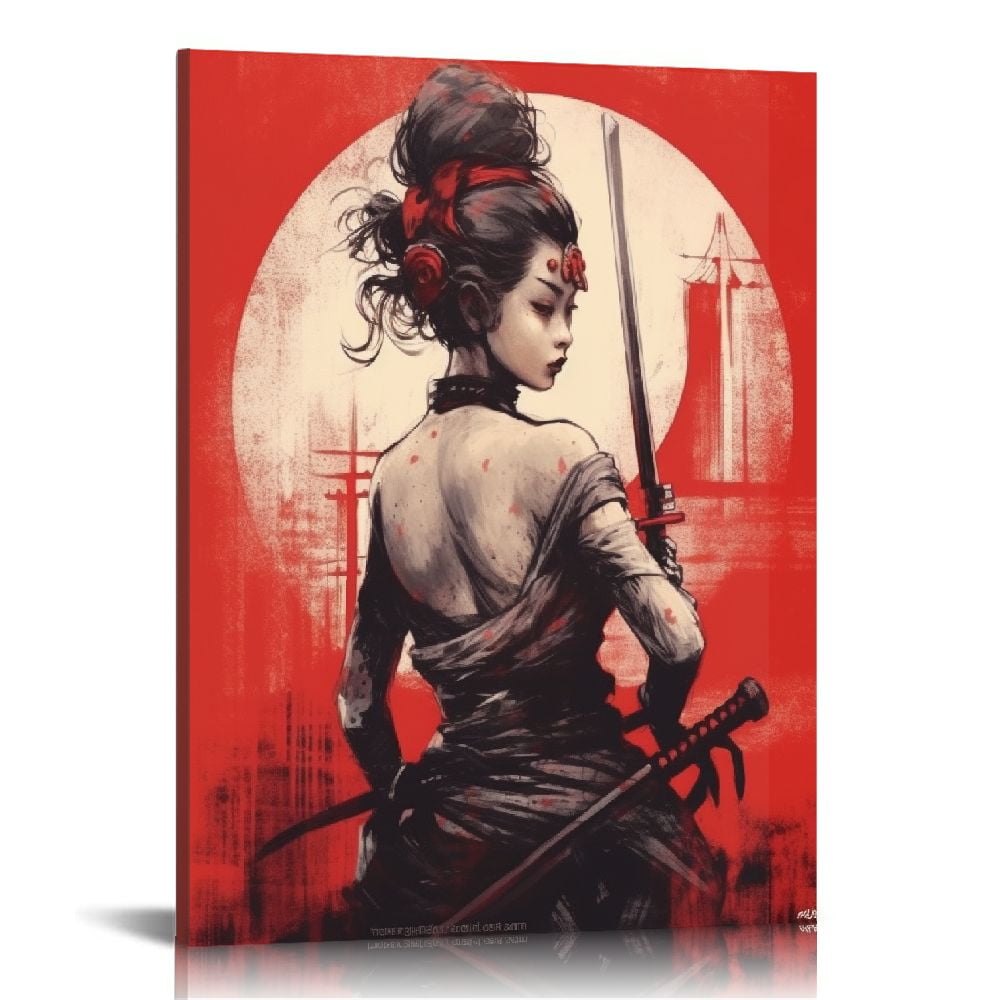 JEUXUS Japanese Decor Samurai Decor Wall art Japanese Painting Room ...