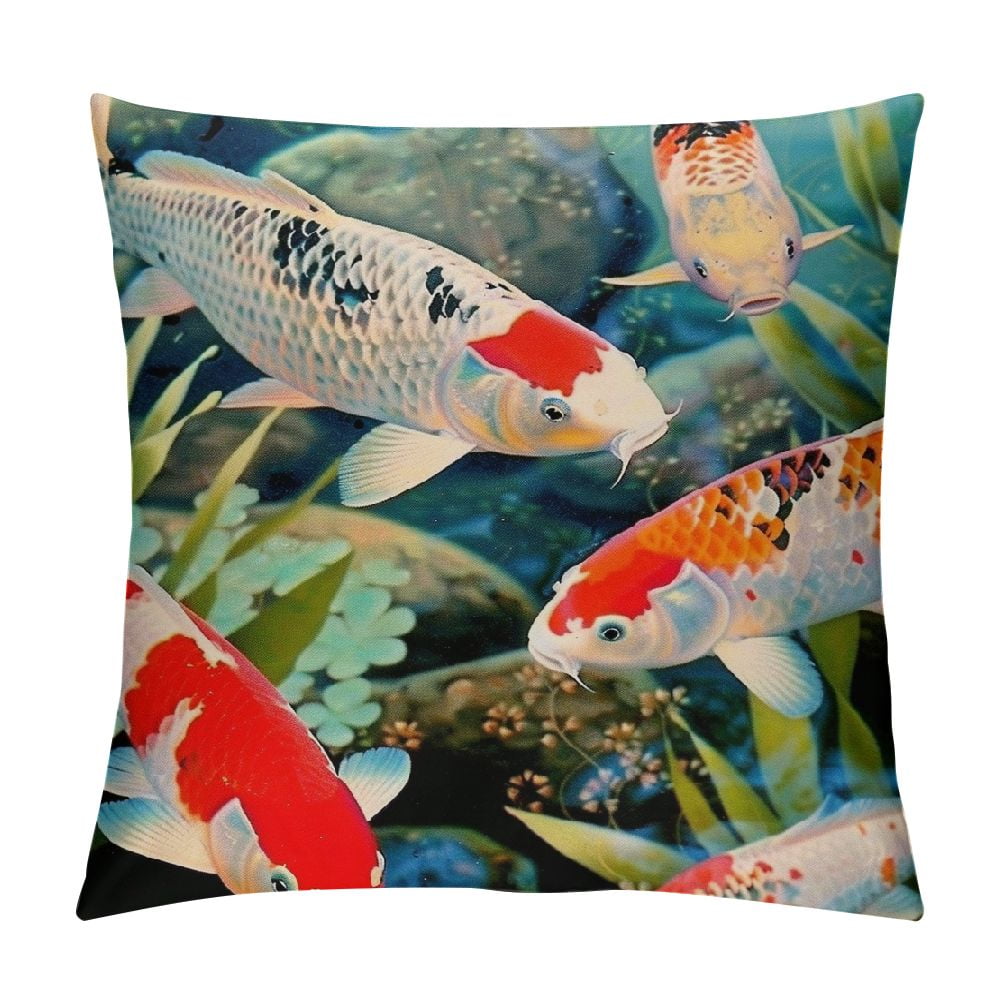 JEUXUS Japanese Orange N White Koi Fish-Pillow Case, (pc_62378_1 ...
