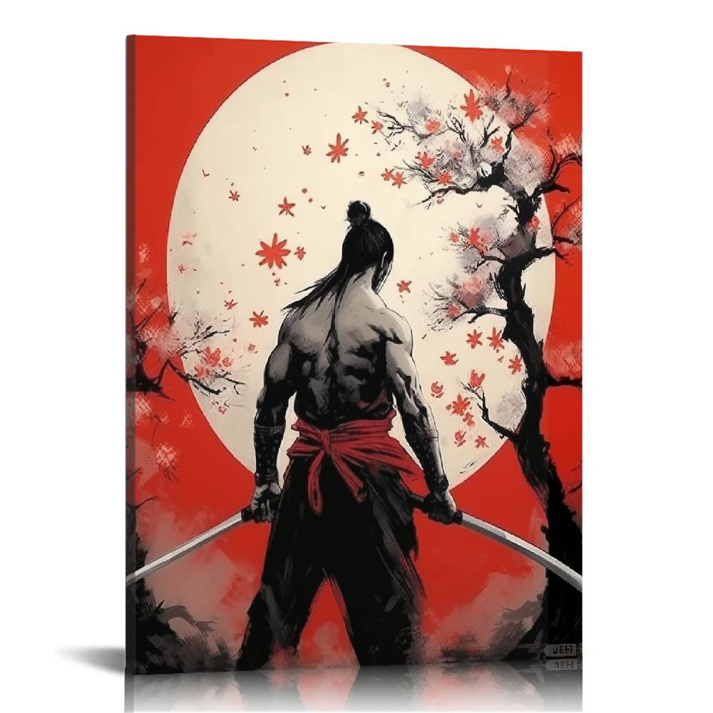 JEUXUS Japanese Samurai Wall Art Warrior Canvas Painting Japanese ...
