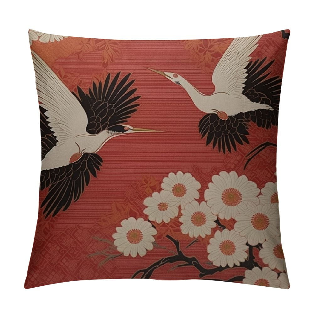 JEUXUS Japanese Throw Pillow Cover,Asian Oriental Two Cranes and ...