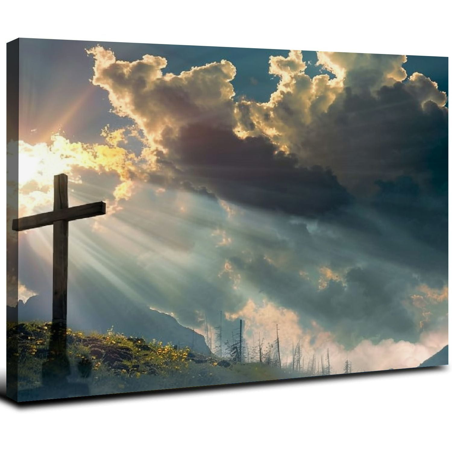 JEUXUS Jesus Christ Crosses Wall Art Canvas Print Home Decor Christian Wooden Cross on a ...
