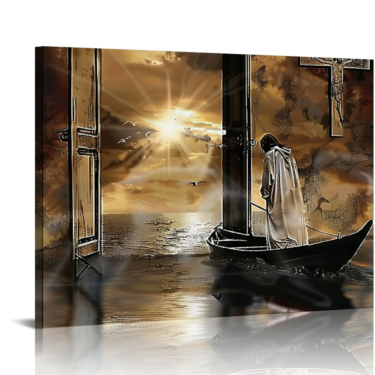 JEUXUS Jesus Decor Canvas Wall Art, Abstract Christ Cross Artwork ...