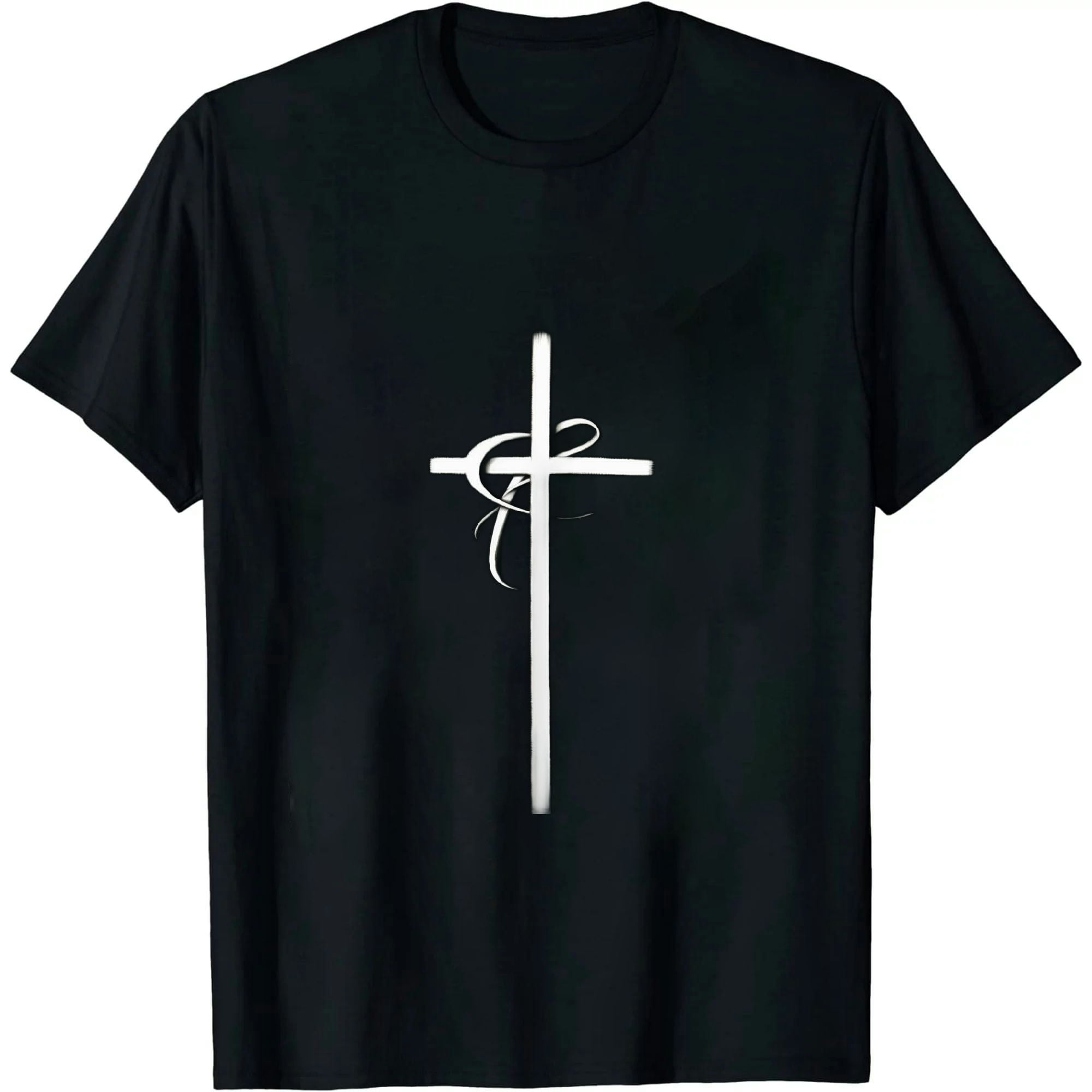 JEUXUS Jesus Handwritten Cursive Cross Art Birth Baptism Gifts T-Shirt ...