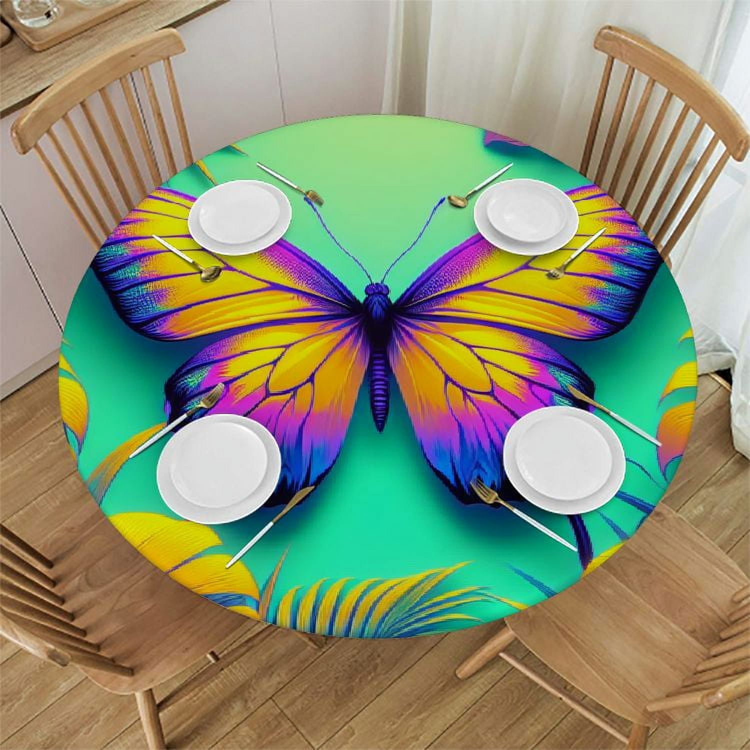 JEUXUS Jungle Butterfly Round Tablecloth withTrim Spring Summer ...