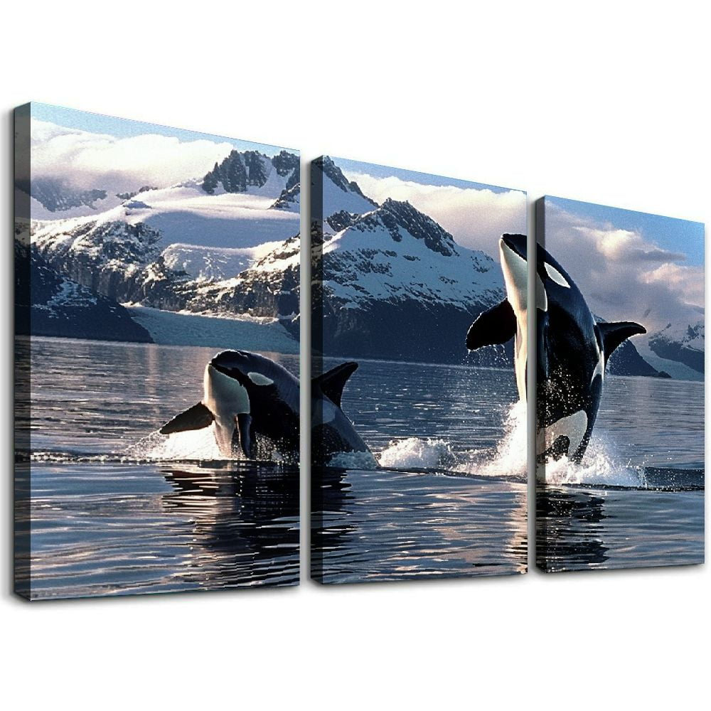 JEUXUS Killer Whale Orca Ocean Theme Pair Poster Wall Art Canvas ...