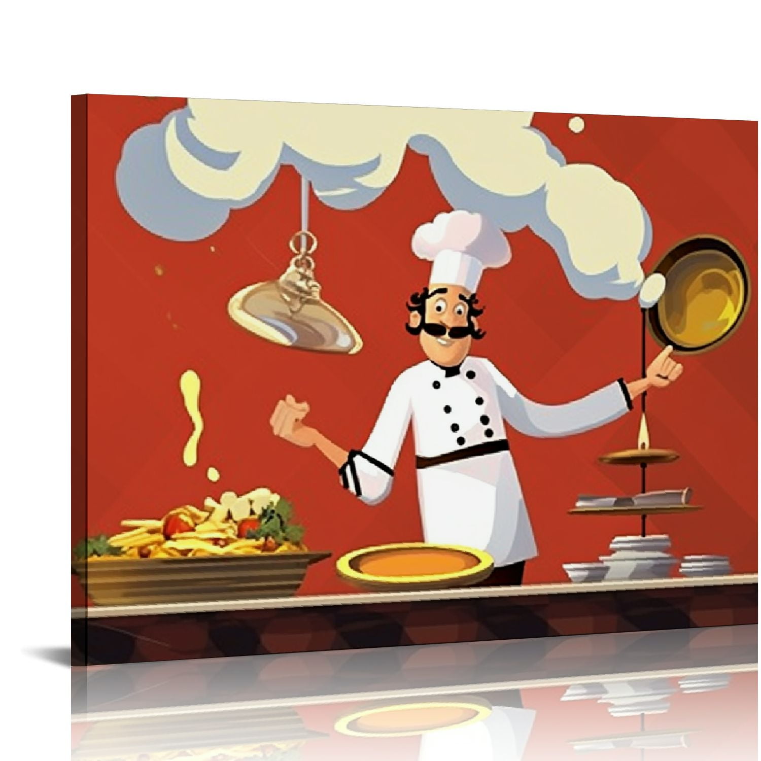 JEUXUS Kitchen Cartoon Chef with Delicious Food Canvas Wall Art Prints ...