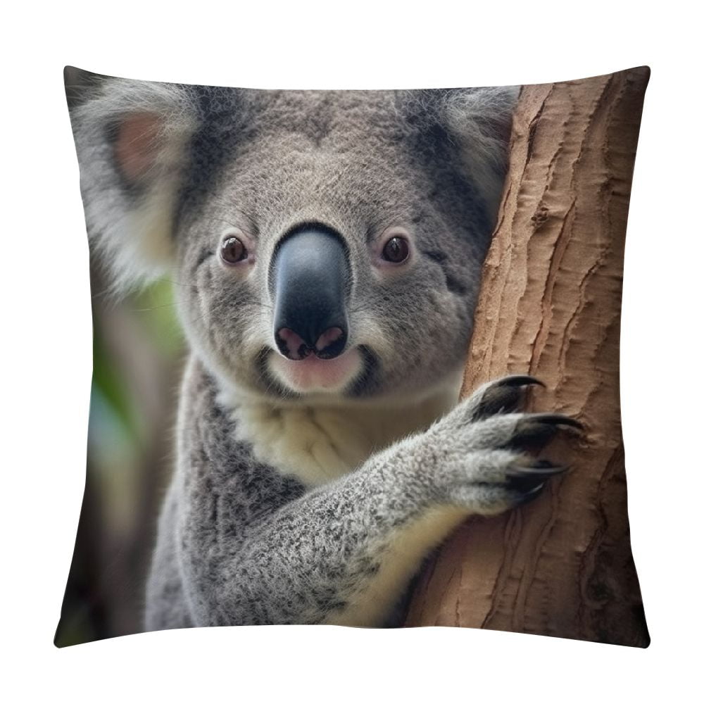 JEUXUS Koala Throw Pillow Covers Cute Animal Australian Koalas On Tree Branch Pillowcases ...
