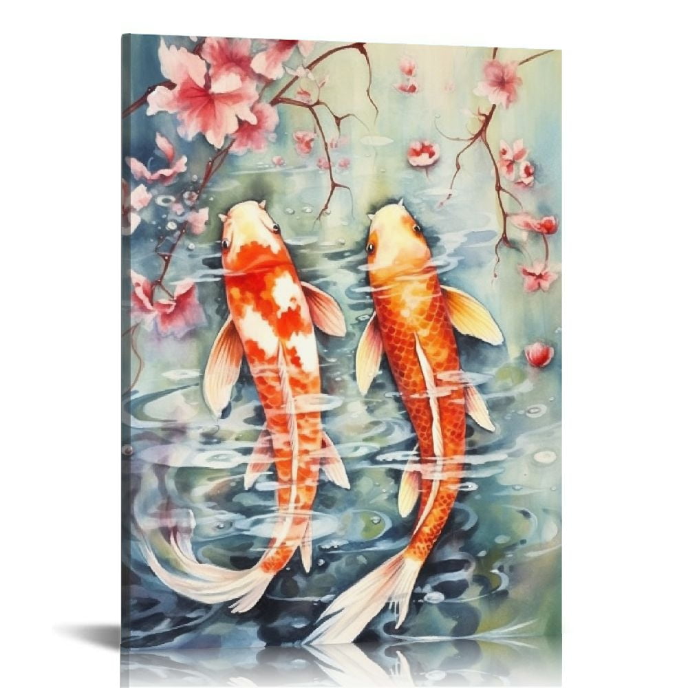 JEUXUS Koi Fish Canvas Wall Art Horizontal Traditional Chinese ...
