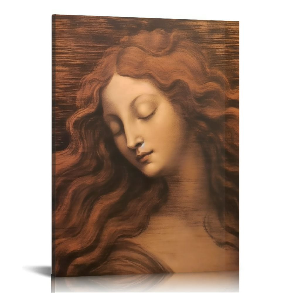 JEUXUS La Pastiche Female Head (La Scapigliata) by Leonardo Da Vinci with Black New Age Wood ...