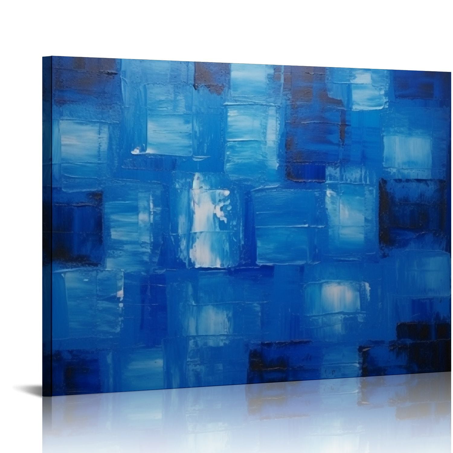 JEUXUS Large Abstract Dark Blue Square Wall Art Painted Textured ...