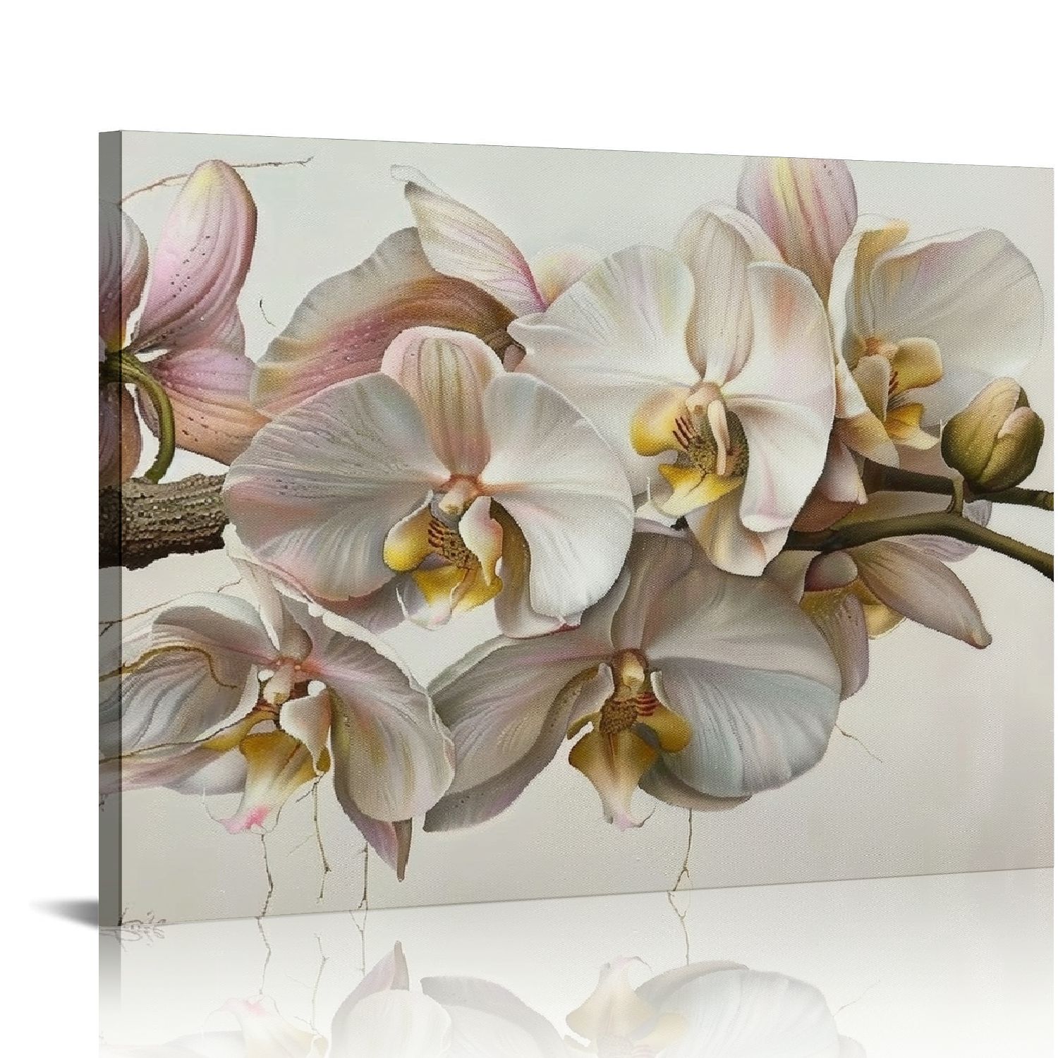JEUXUS Large Vintage Floral Canvas Wall Art White Orchid Flower ...