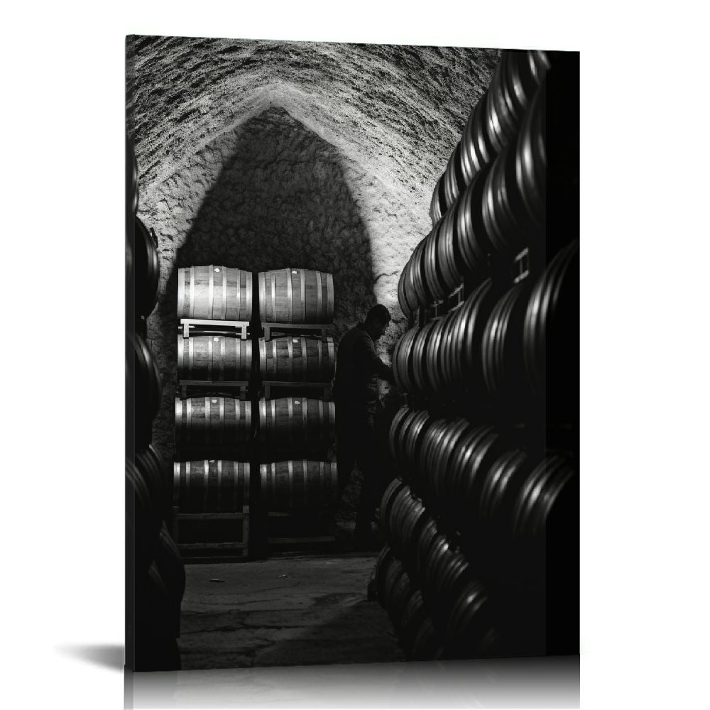 JEUXUS Large Whiskey Cellar Canvas Wall Art Black and White Wooden ...