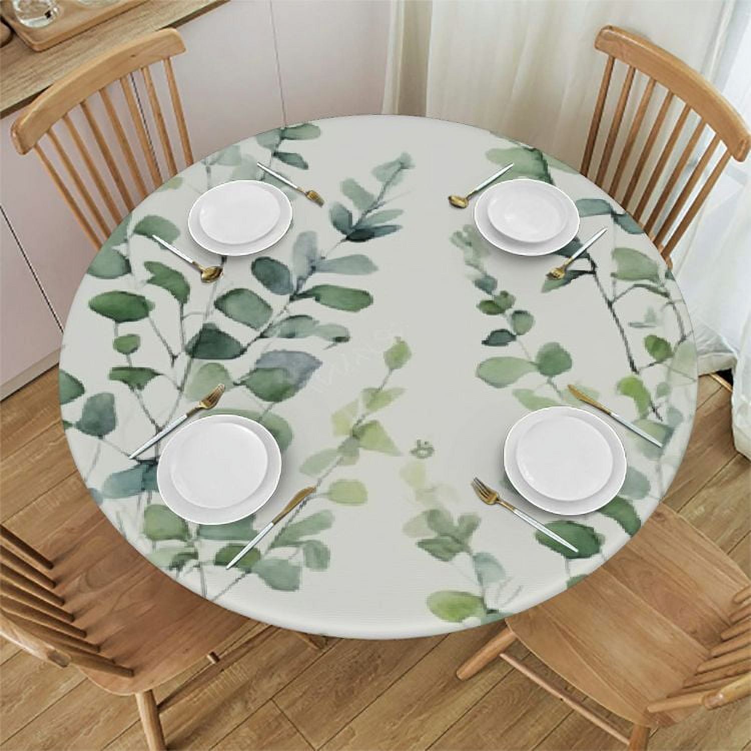 JEUXUS Leaf Spring Round Table cover Rustic Teal Watercolor Sage Green ...