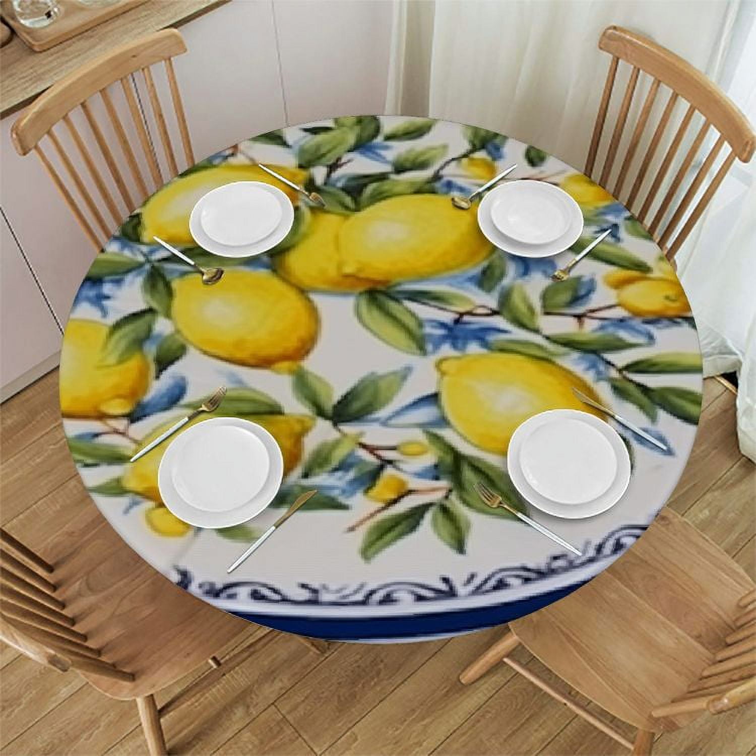 JEUXUS Lemon Round Tablecloth Waterproof Fruit Tablecover Free Yellow ...