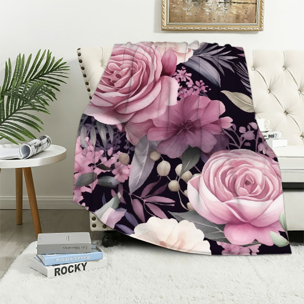Jeuxus Leopard Blanket Throw Pink Rose Floral Sherpa Blanket African