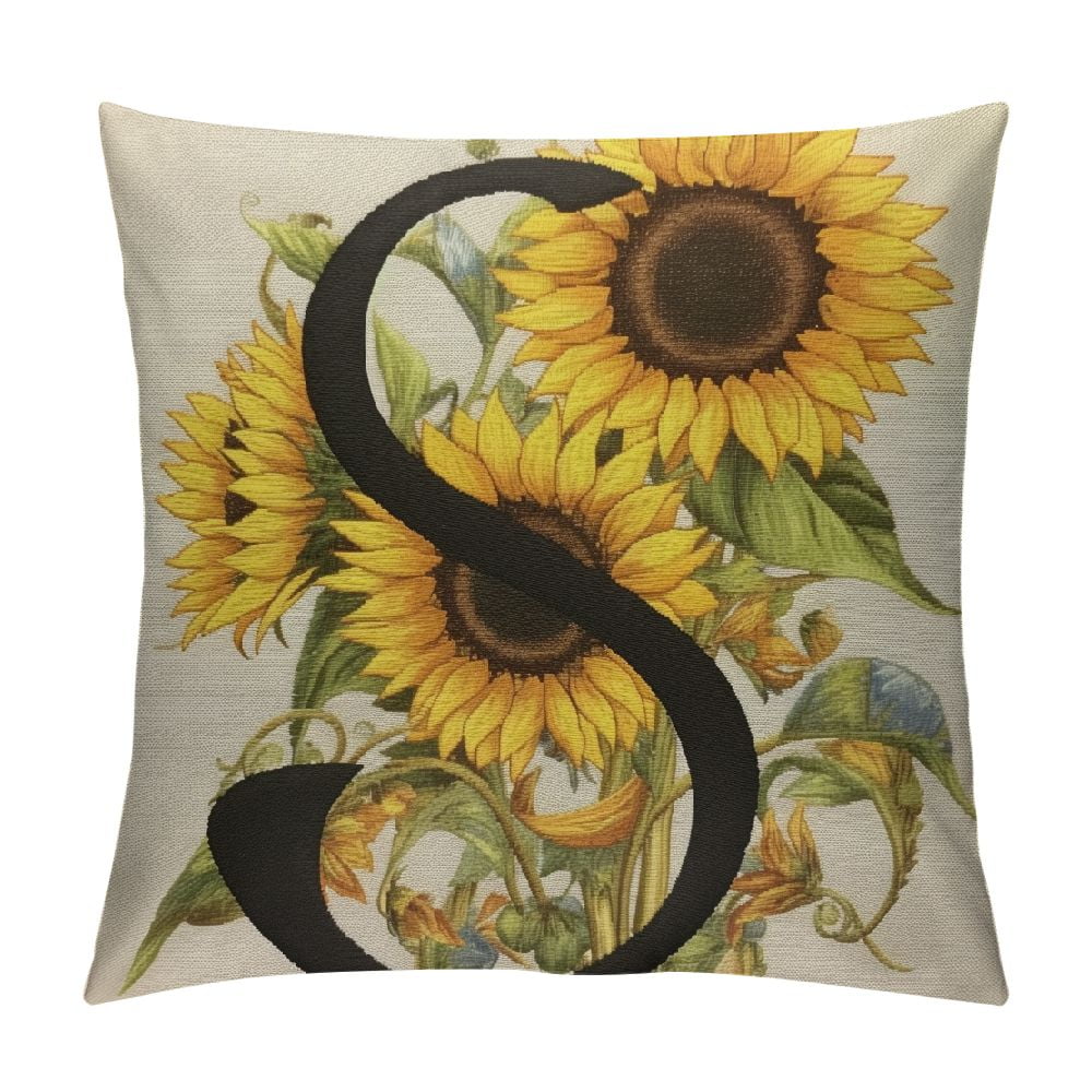 JEUXUS Letter S Alphabet with Sunflower Throw Pillow Cover Floral ...