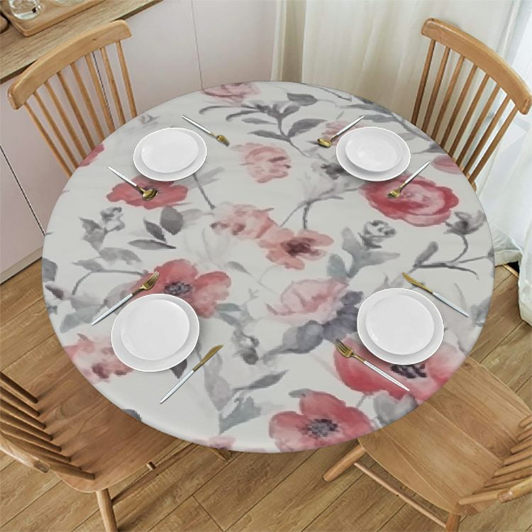 JEUXUS Light Pink Floral Round Tablecloth Summer Vintage Wildflower ...