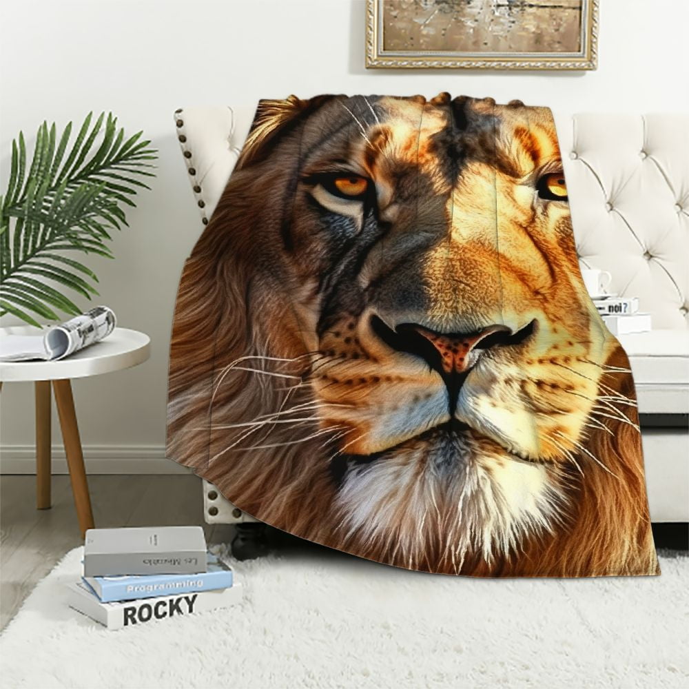 JEUXUS Lion Fuzzy Flannel Throw Blankets, Soft Blankets and Throws ...