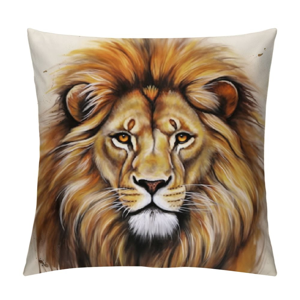 JEUXUS Lion Head Lumbar Throw Pillow Cover Decorative Bedroom Living ...
