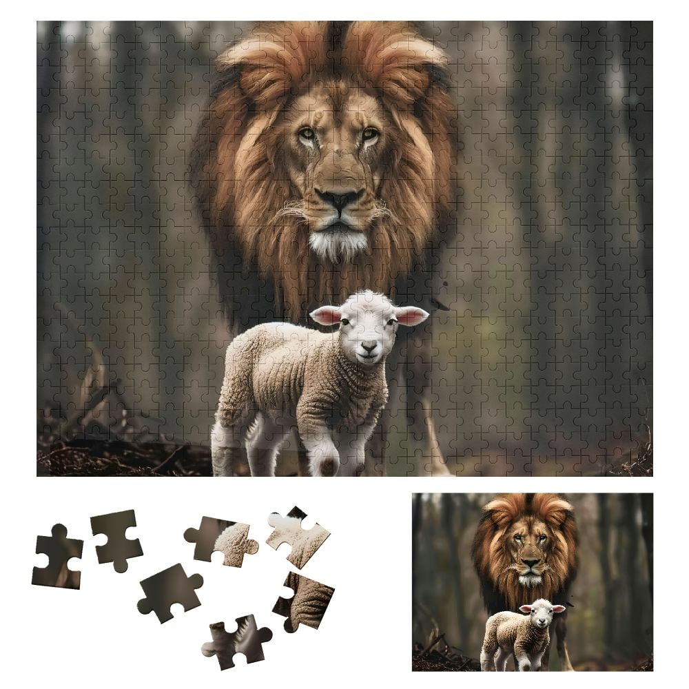 JEUXUS Lion Lamb Forest Wooden Jigsaw Puzzle Challenging Difficult Wood ...