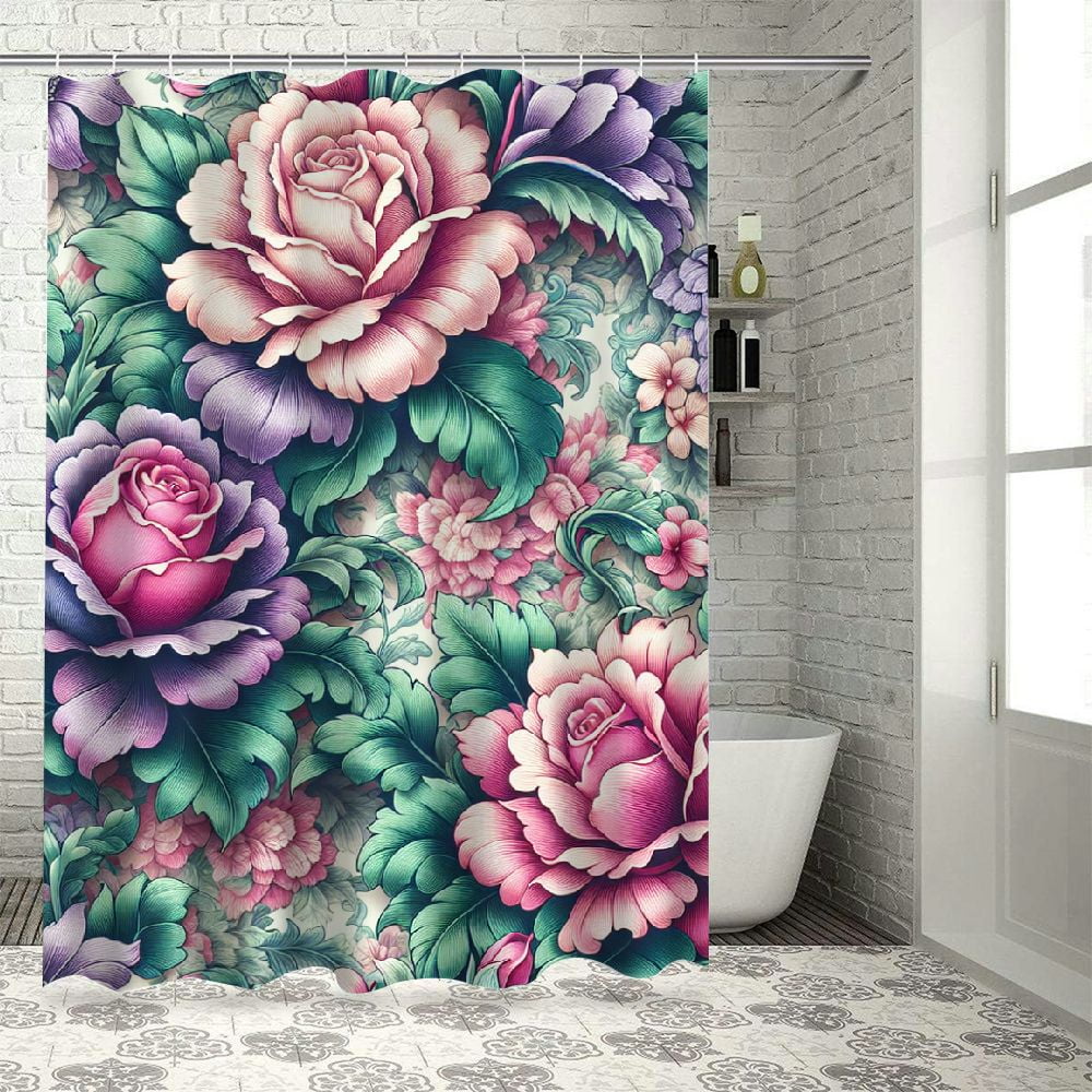 RUIYC Rose Floral Accent Chic Modern Bathroom Decor Waterproof Shower ...