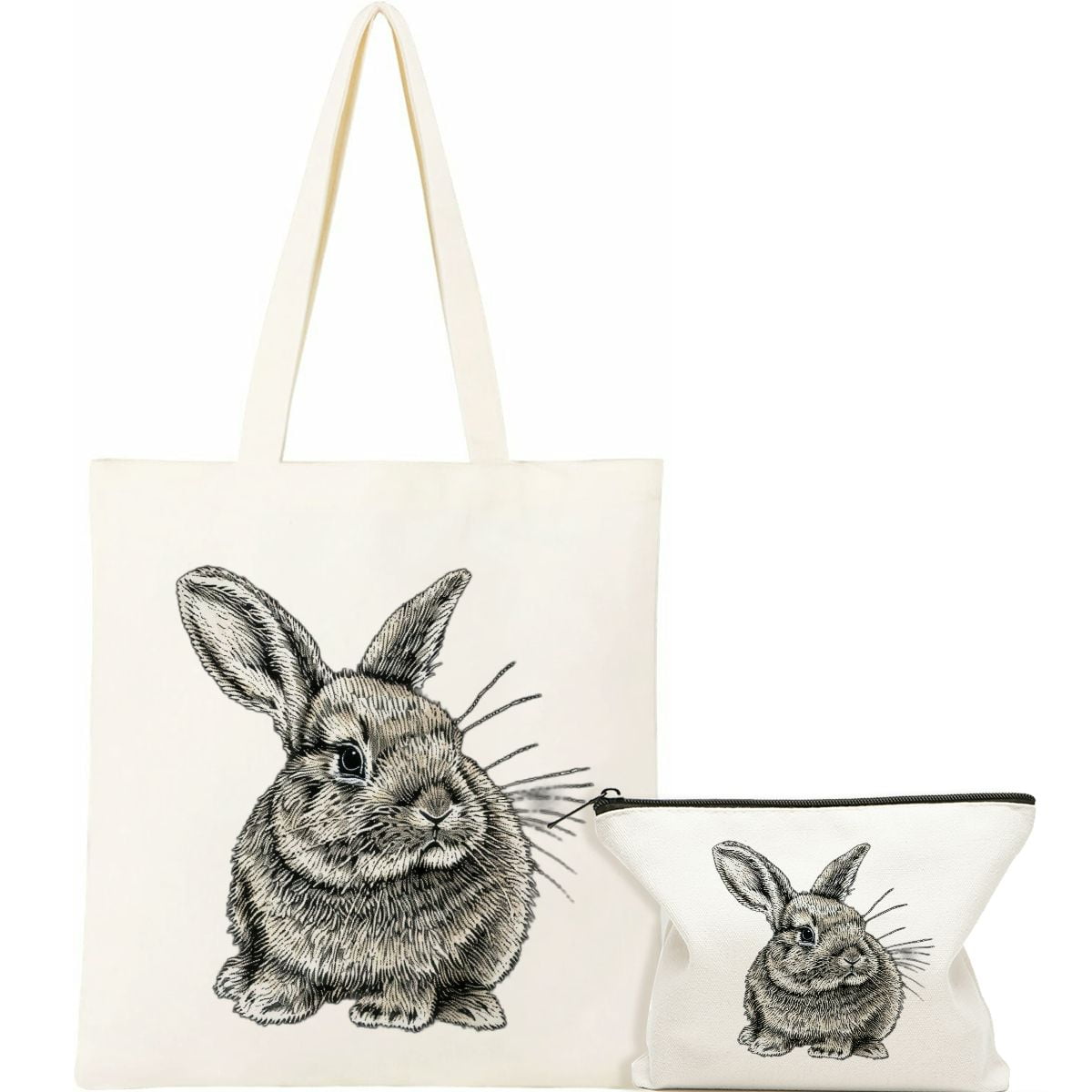 JEUXUS Lop Eared Bunny Rabbit Sketch Shoulder Bag 2 Pcs Canvas Tote ...