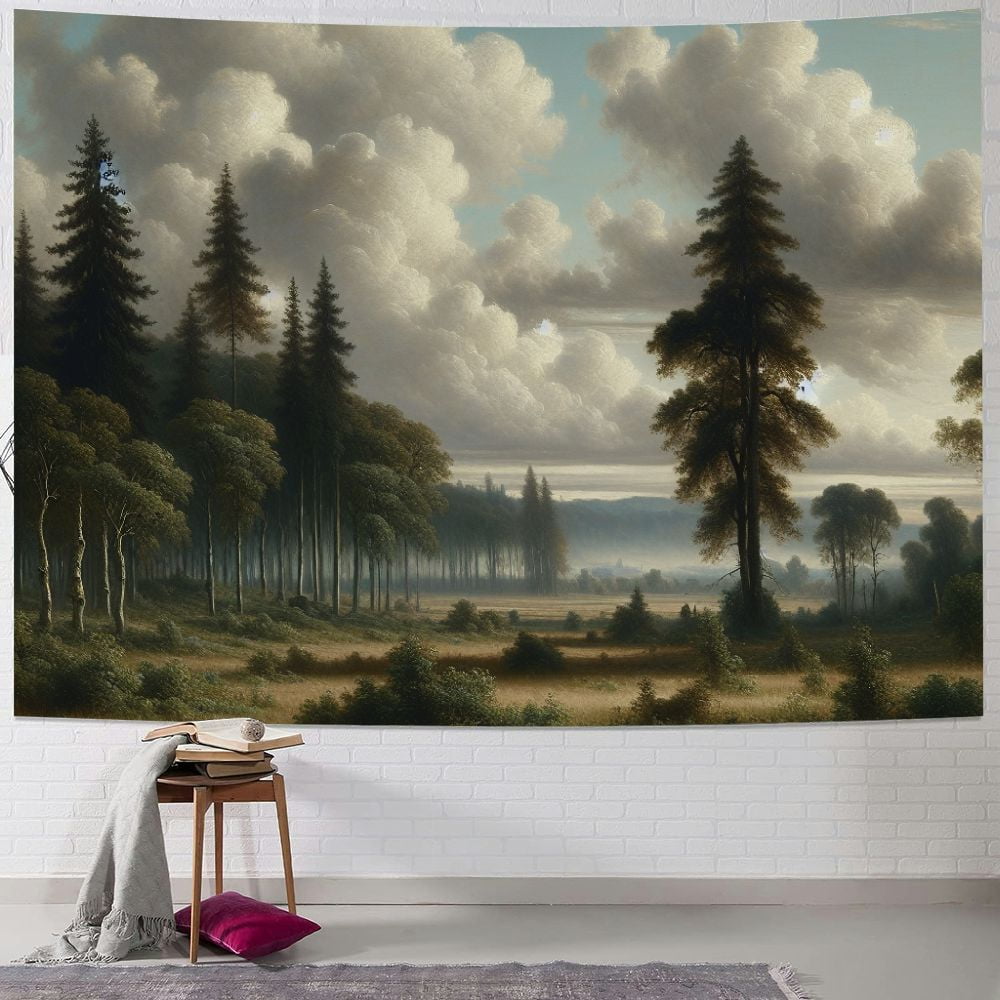 JEUXUS Majestic Trees under a Cloudy Sky Landscape Nature Wilderness ...