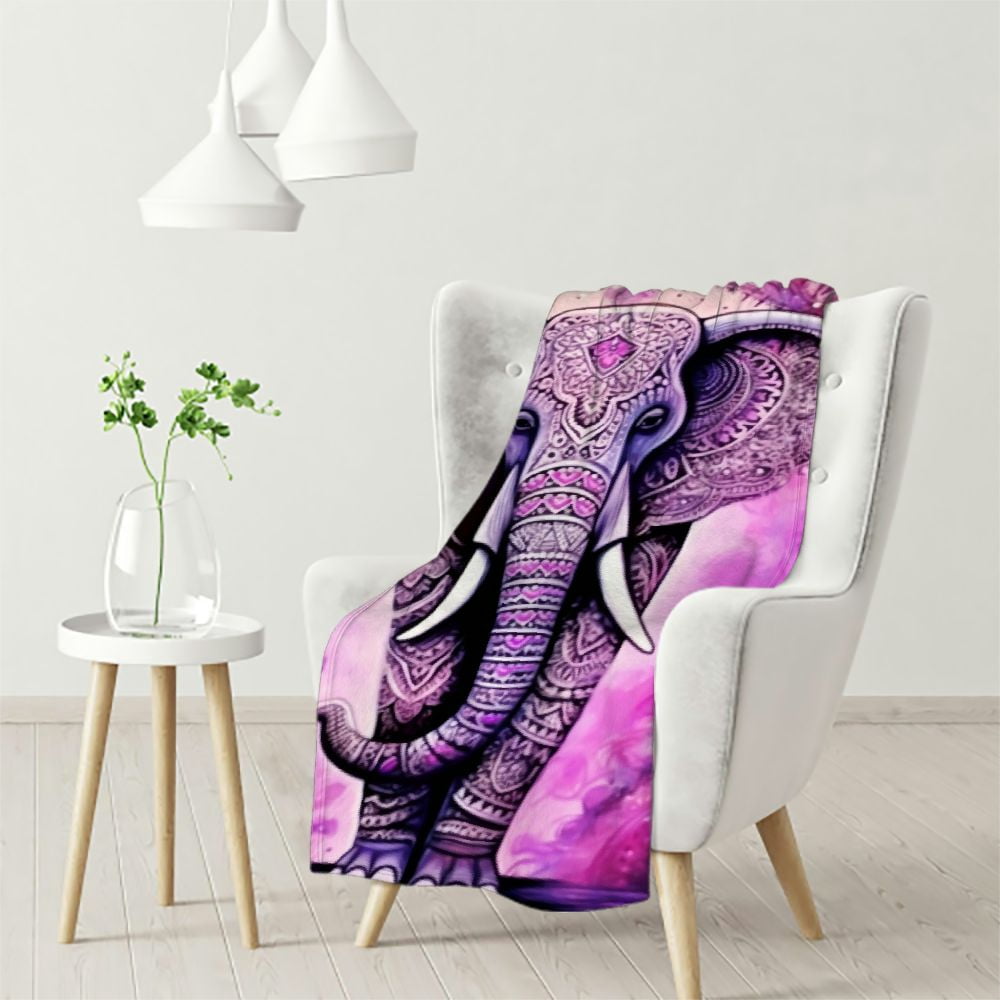 JEUXUS Mandala Elephant Throw Blanket Purple Nebula Book Shining Stars ...