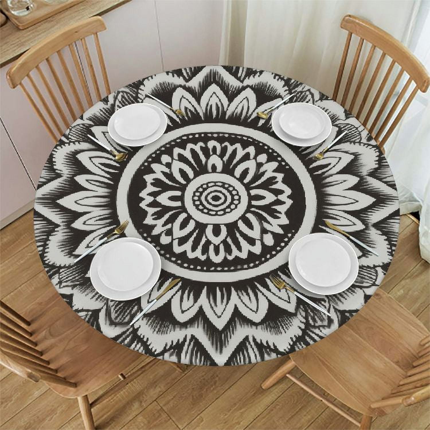 JEUXUS Mandala Floral Round Tablecloth Waterproof Colorful Circular ...